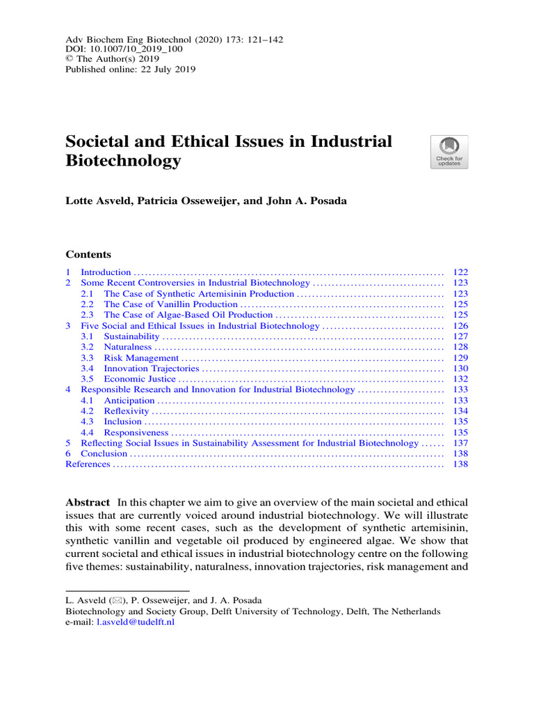 Societal and Ethical Issues in Industrial Biotechnology | PDF ...