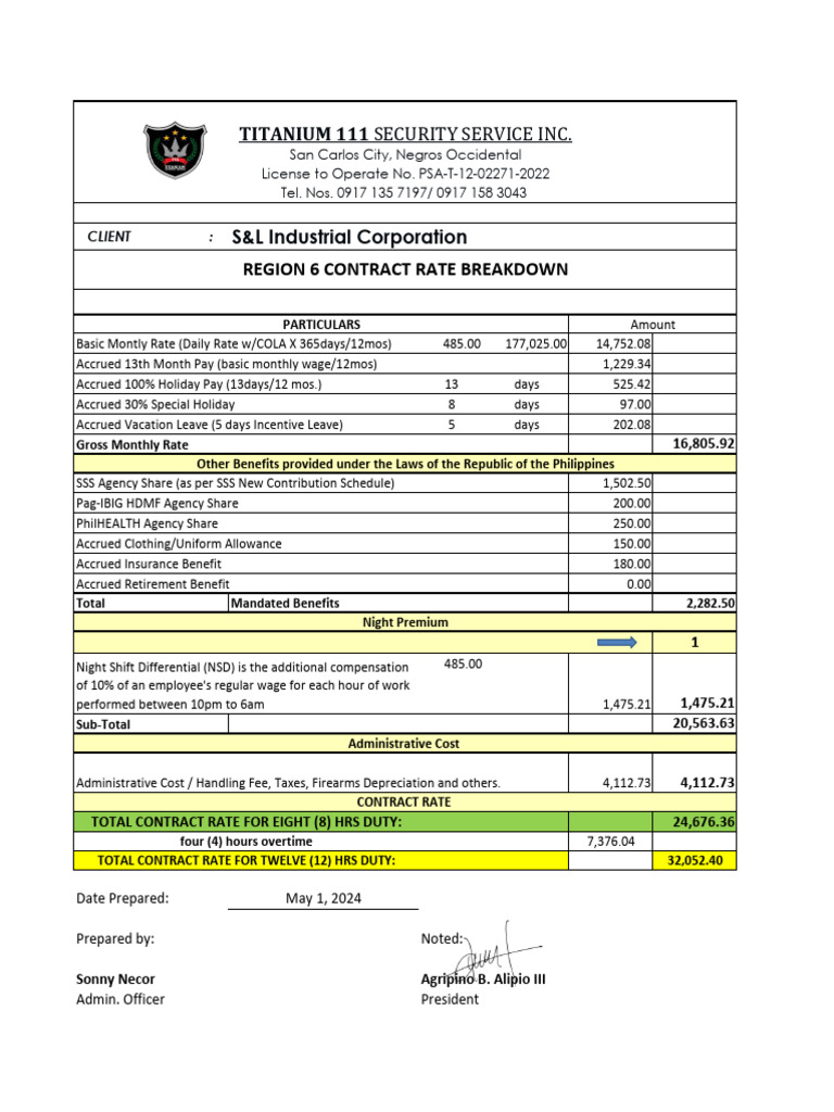 Security Service Contract Rates | PDF | Overtime | Insurance