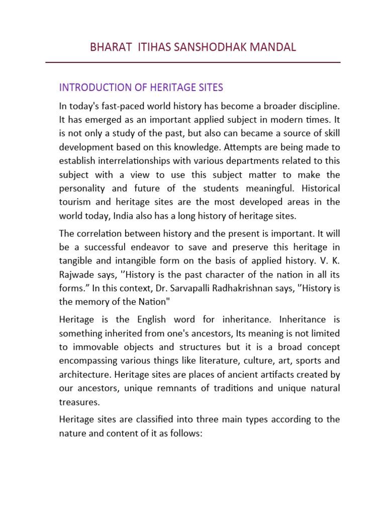 HERITAGE Report Bharat Itihas Sanshodhak Mandal | PDF | Cultural Heritage