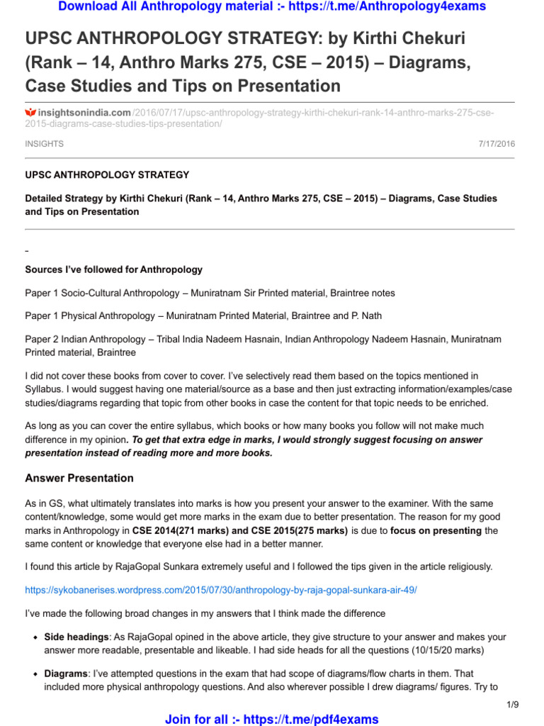UPSC Anthro Strategy Guide | PDF | Tribe | Anthropology