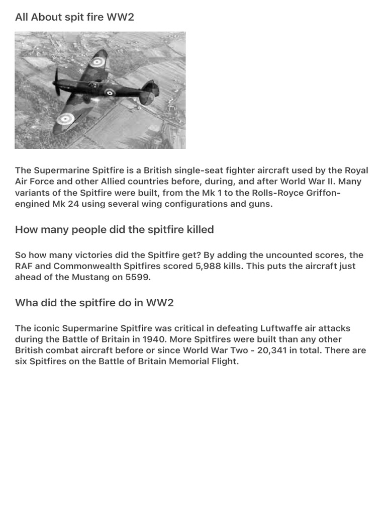 All About Spit Fire WW2 | PDF