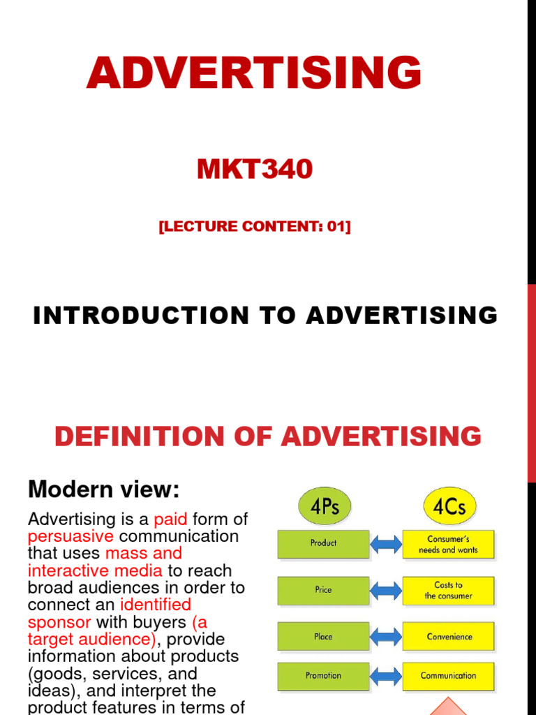 Marketing340 Advertising-Lecture 1 - Intro To Advertising | PDF ...