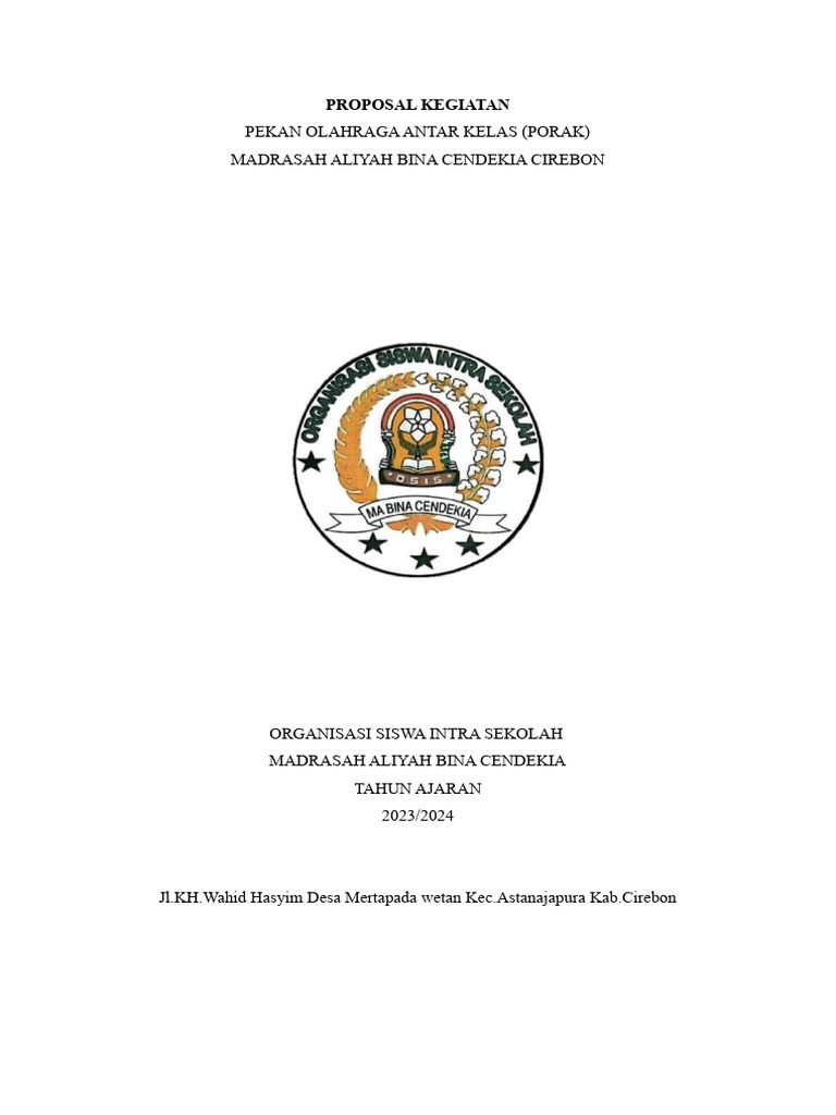Proposal Pekan Olahraga MA Bina Cendekia | PDF
