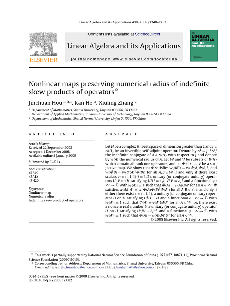 hou2009 | PDF | Hilbert Space | Linear Map