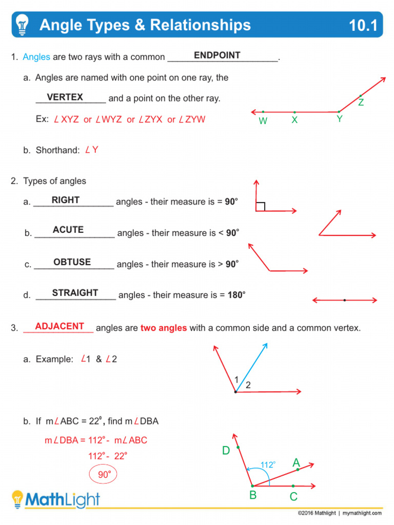 Notes Angle Types and Relationships | PDF | Angle | Ratio