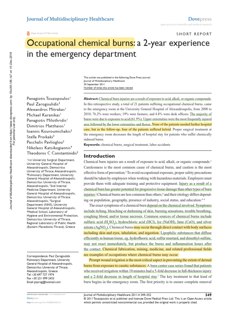 1occupational Chemical Burns A Two Year Experience From The - 093011 ...