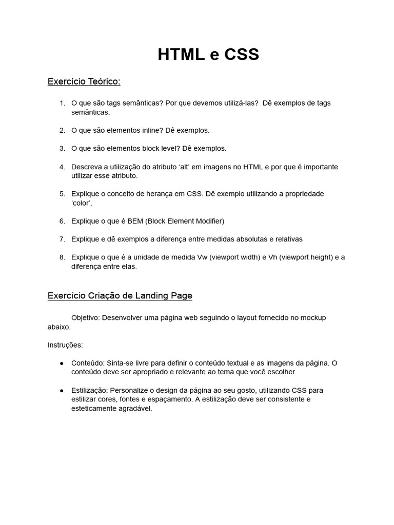 Exercícios de HTML, CSS e GitHub | PDF | Html | Desenvolvimento de software