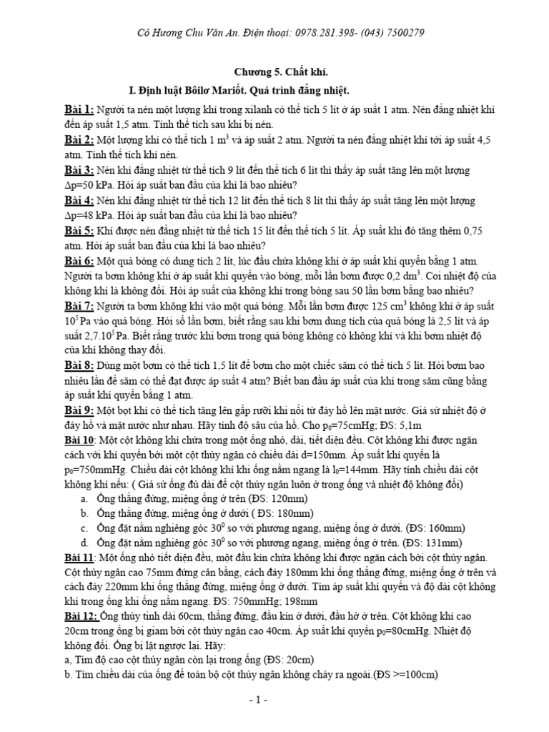 BAI TAP TỰ LUẬN CHAT KHI- TU LUAN. PHÂN DẠNG 13.5.24 | PDF