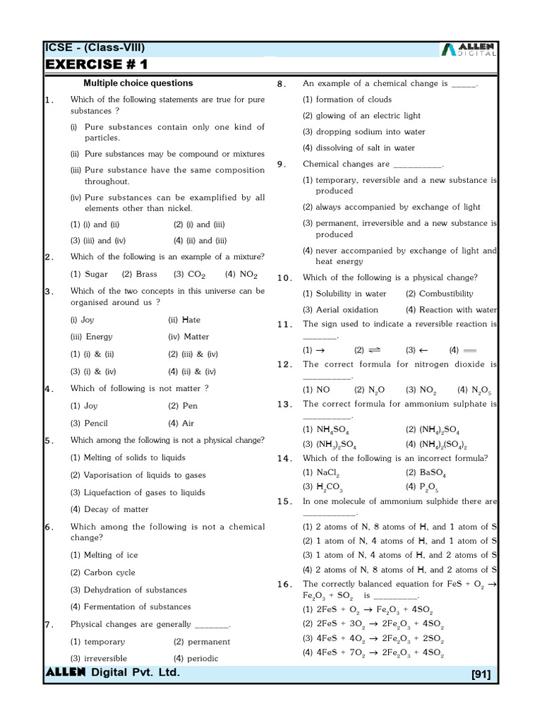 Chapter-3 - Transformation of Substances - Exercise | PDF | Chemical ...