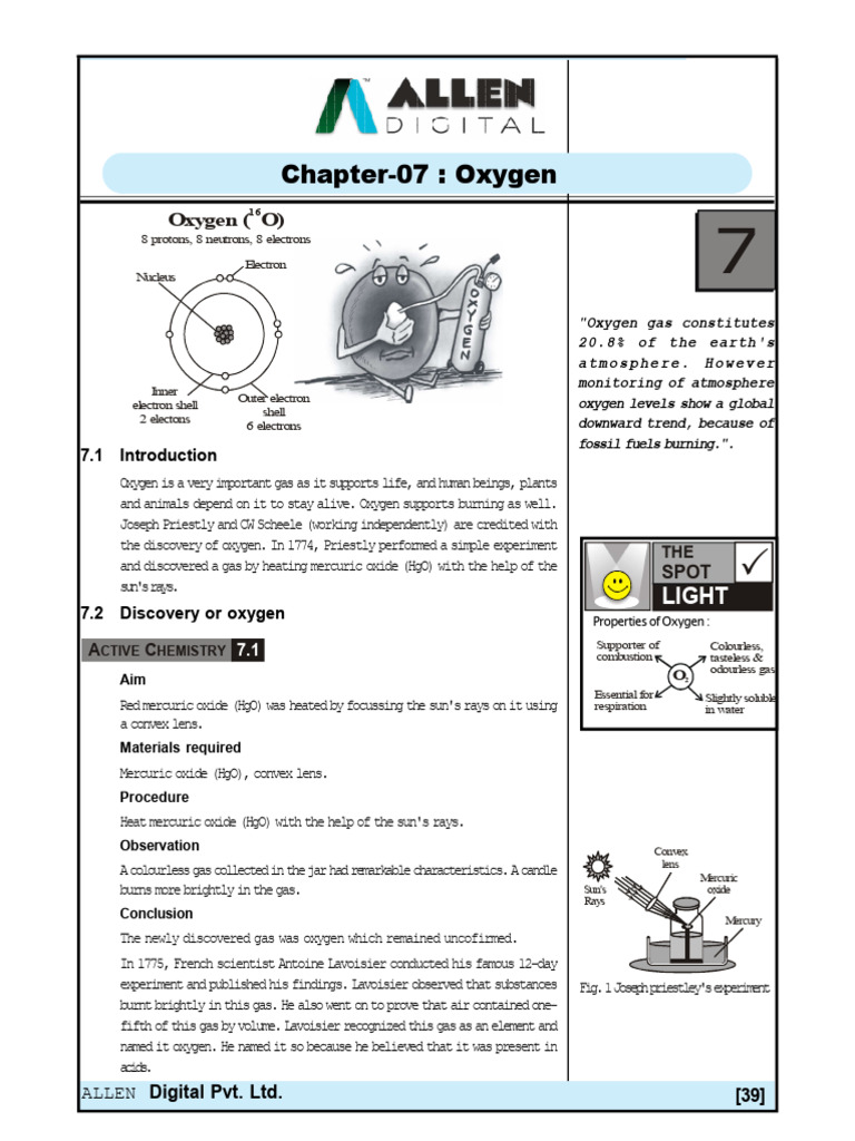 Chapter-7 Oxygen Sheet Notes | PDF | Oxygen | Atmosphere Of Earth