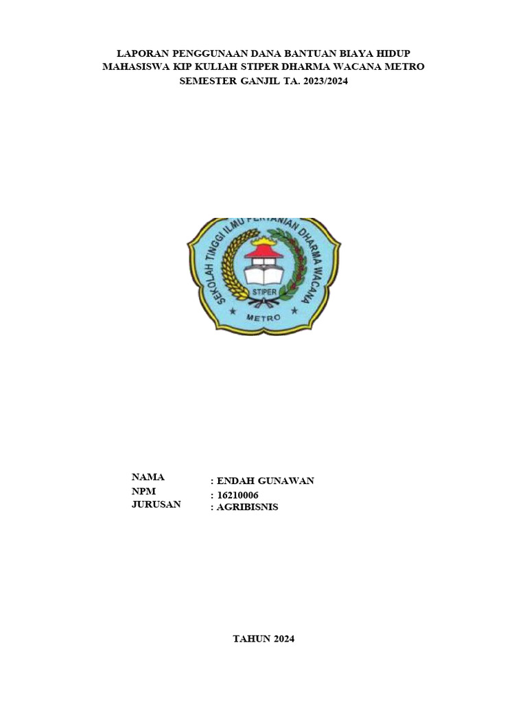 Contoh Laporan Penggunaan Dana KIP Kuliah | PDF