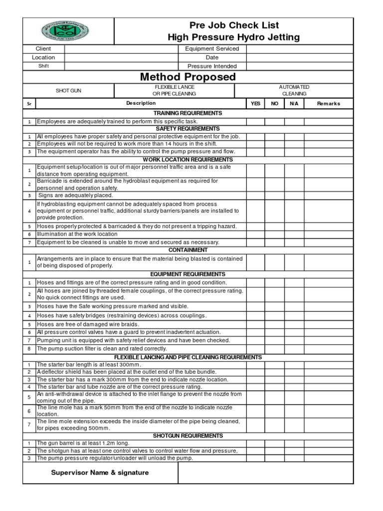 hydro jetting checklist | PDF | Pump | Valve
