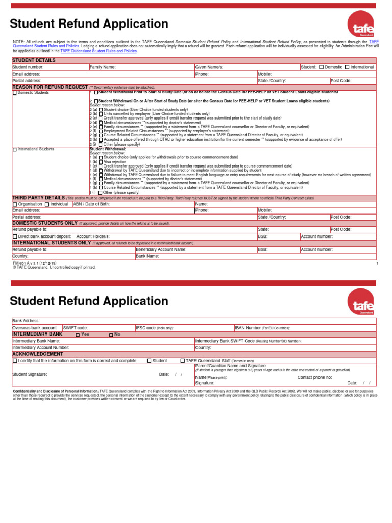 651 FM A - Student Refund Application | PDF
