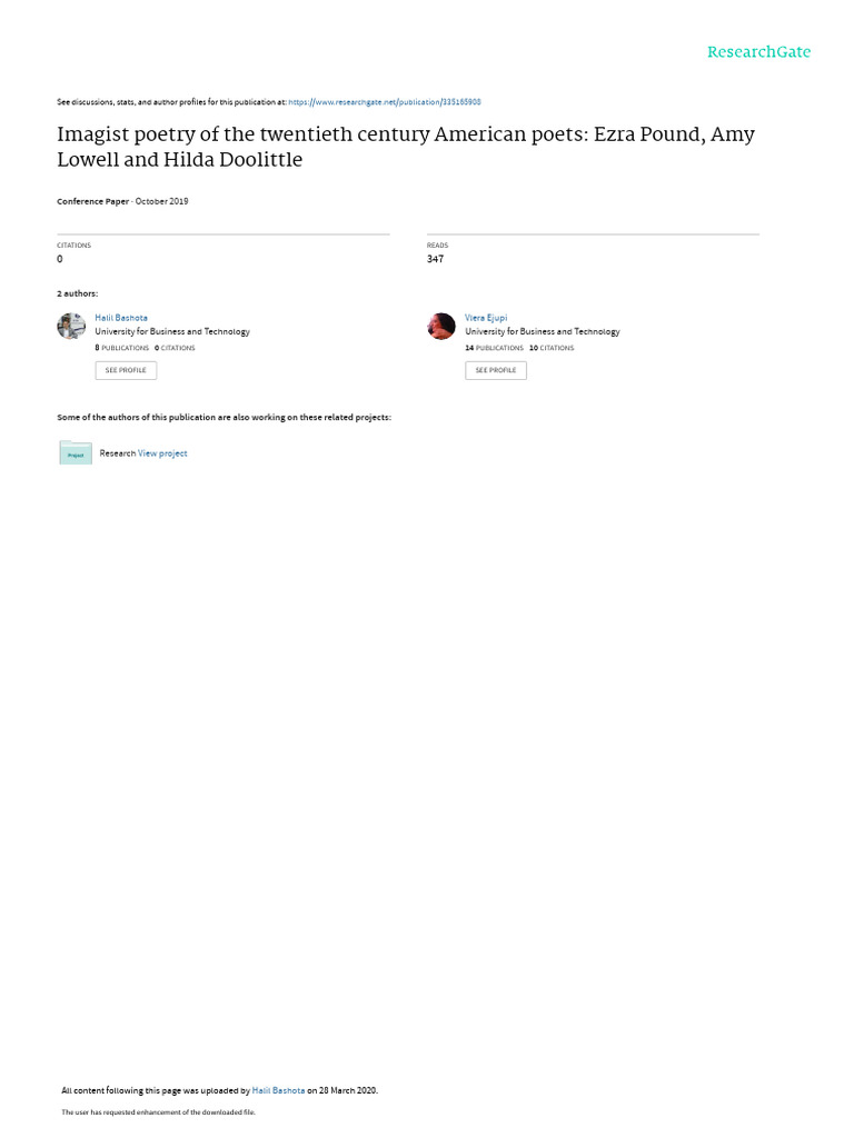 Imagist Poetry of The Twentieth Century American Poets: Ezra Pound, Amy ...