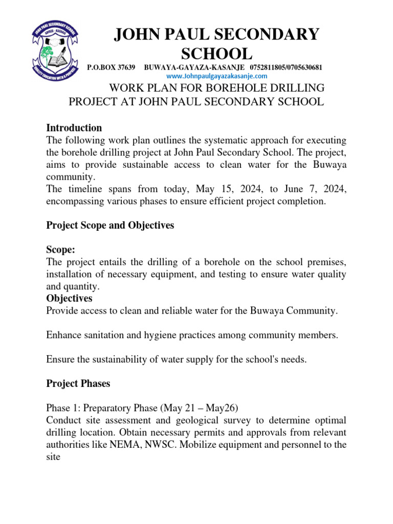 Borehole Drilling Work Plan for School | PDF | Borehole | Risk Management