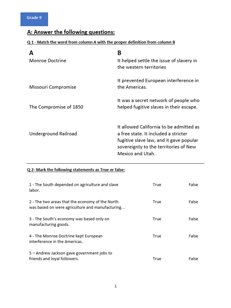G9 Exam | PDF | North America | Unfree Labour