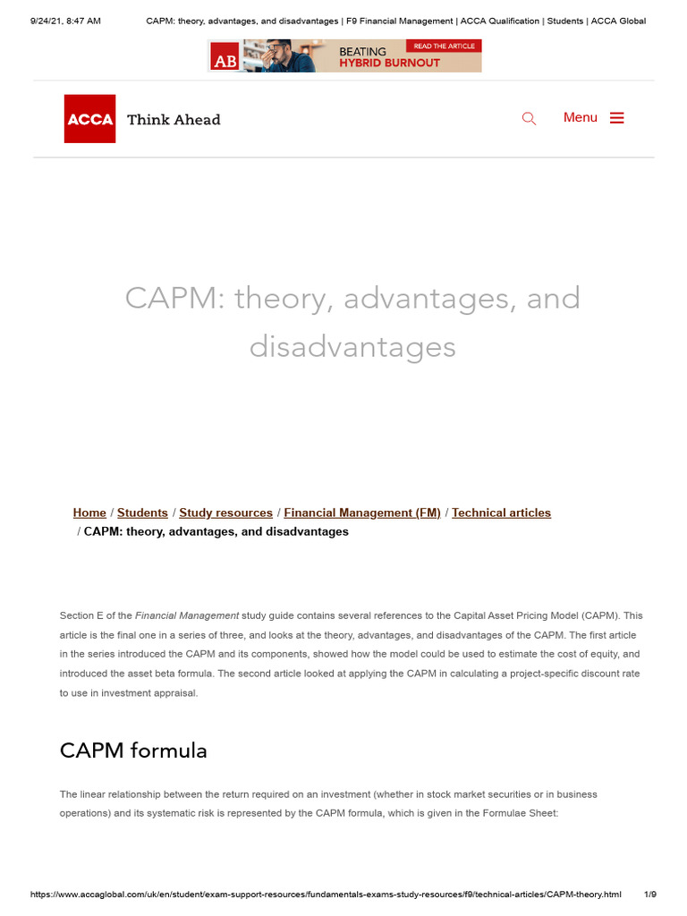 CAPM: Theory, Pros & Cons Explained | PDF | Capital Asset Pricing Model ...