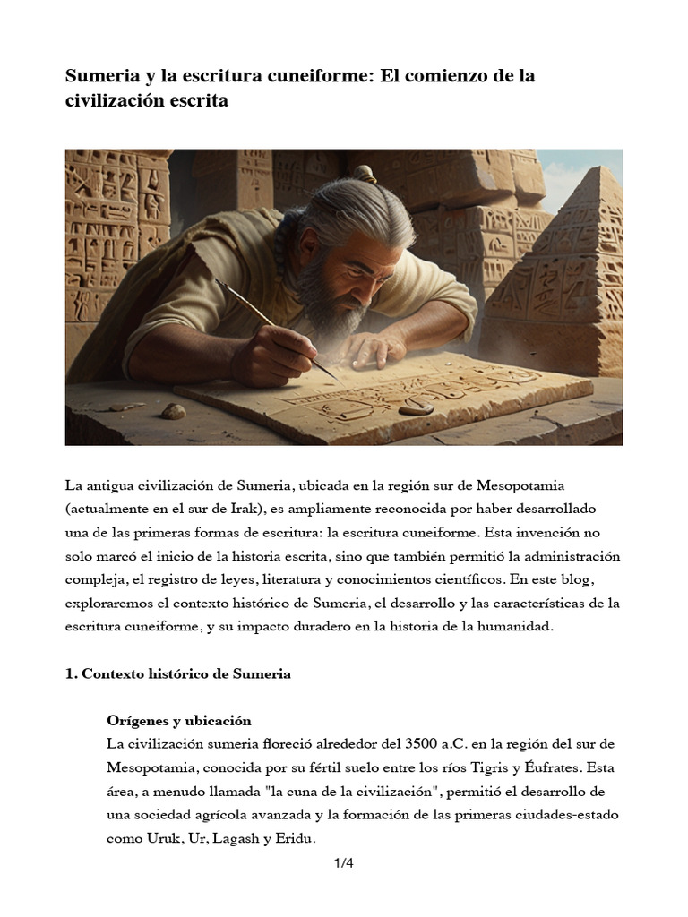 Sumeria y La Escritura Cuneiforme | PDF | Sumeria | Cuneiforme
