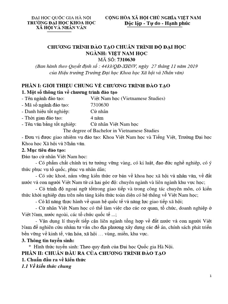 CTDT Nganh Viet Nam Hoc - 2023 - Ussh | PDF