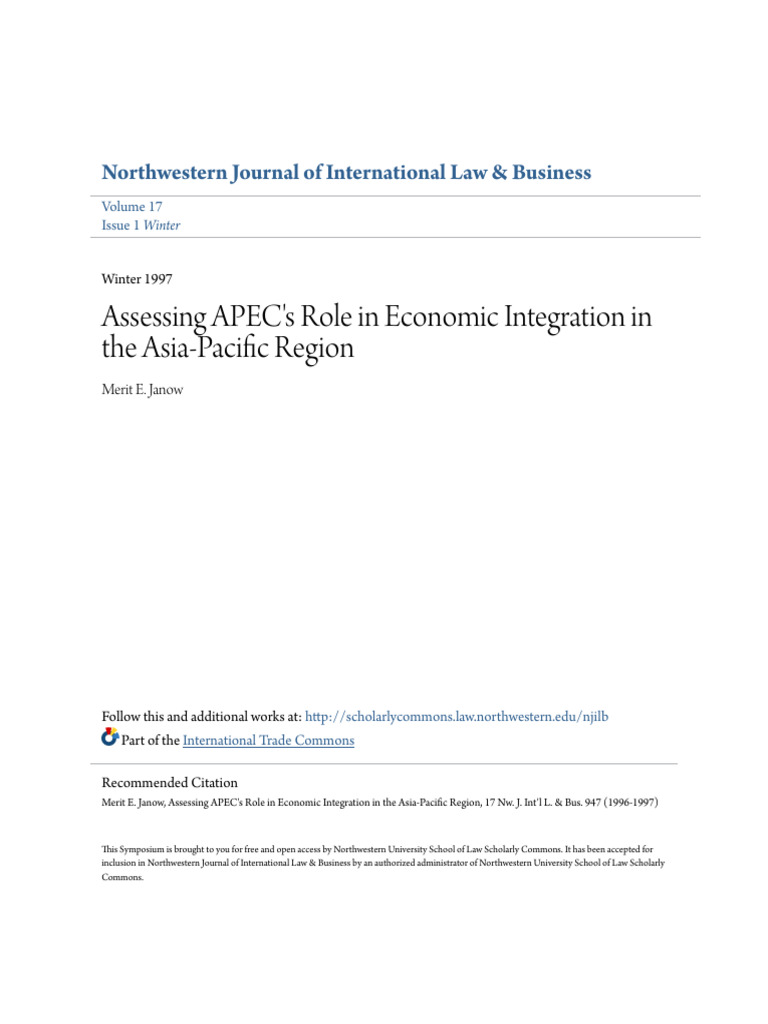 Assessing APECs Role in Economic Integration in The Asia-Pacific | PDF | Asia Pacific Economic ...