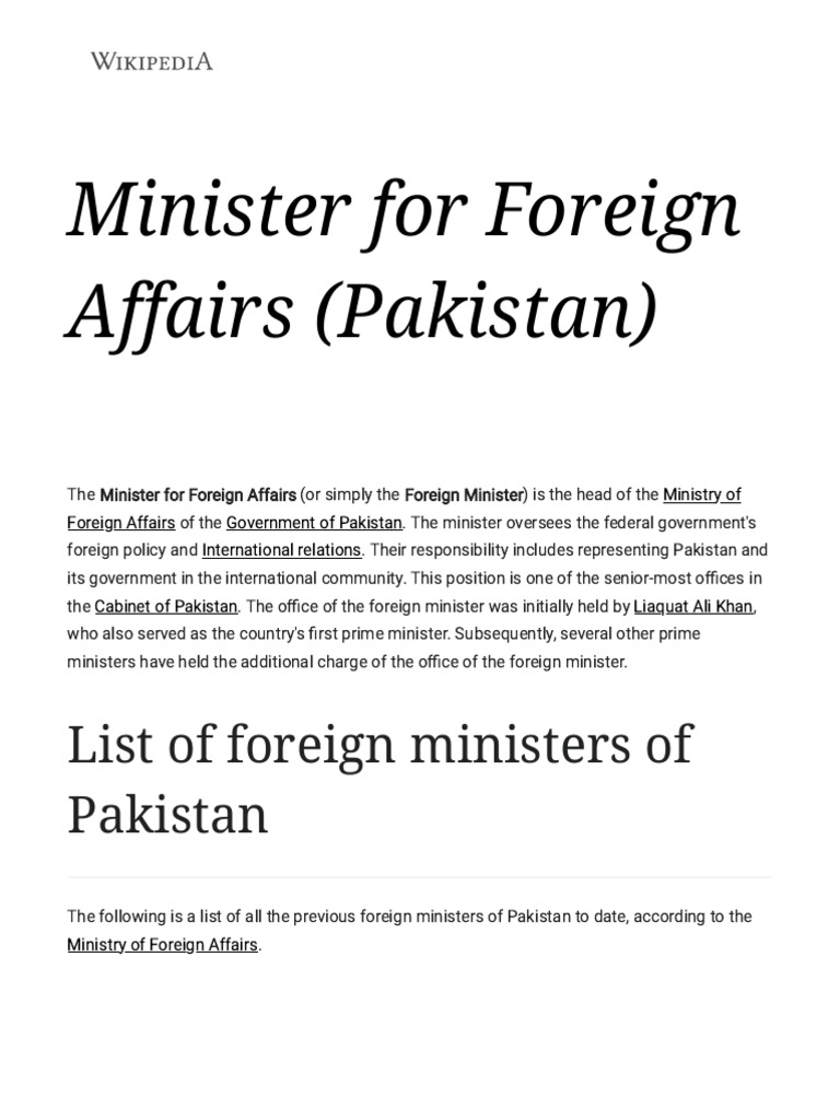 Pakistan Foreign Ministers Overview | PDF | Pakistan | Government