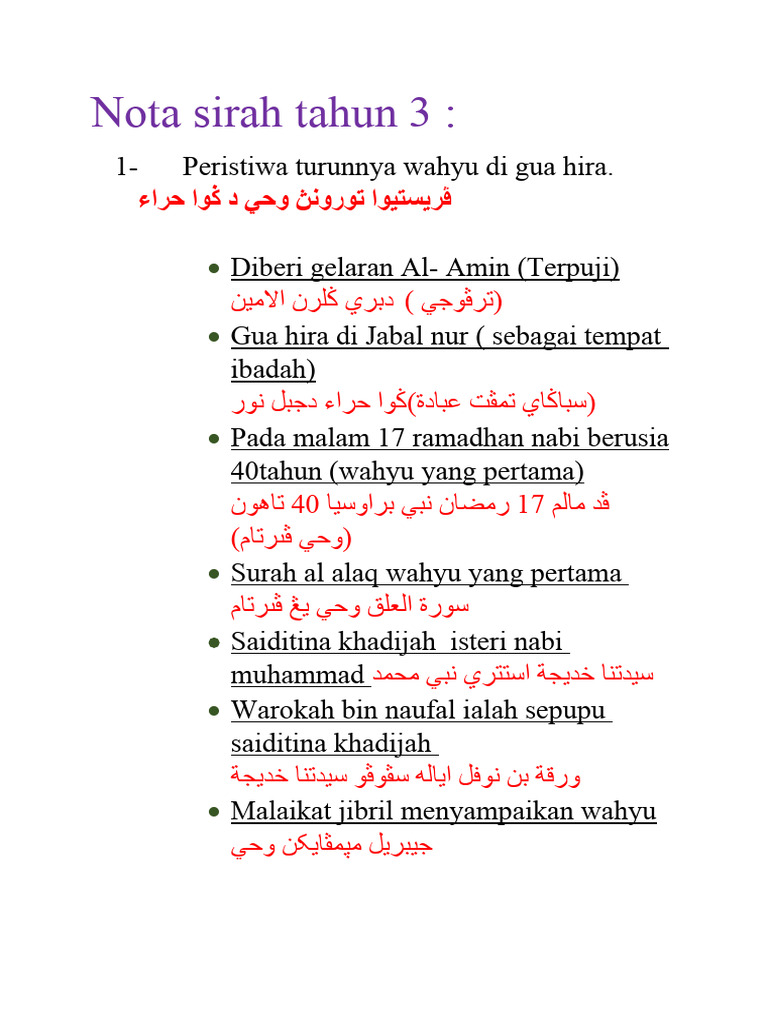 Nota Sirah Tahun 3 | PDF