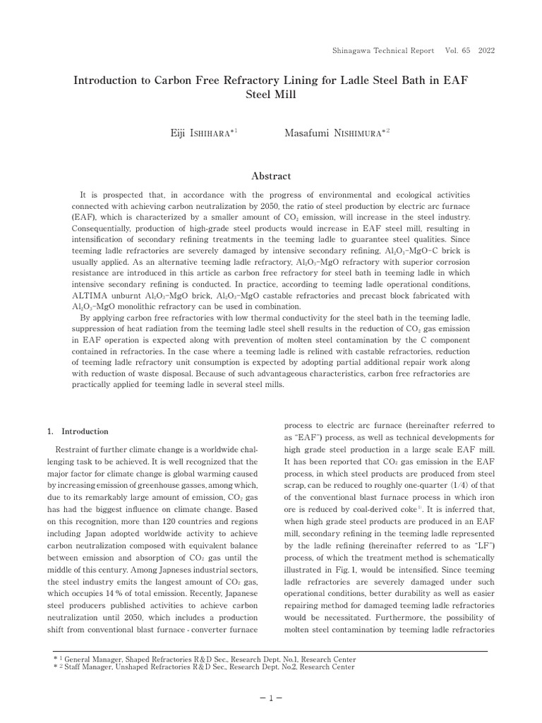 2022 Introduction To Carbon Free Refractory Lining For Ladle Steel Bath ...