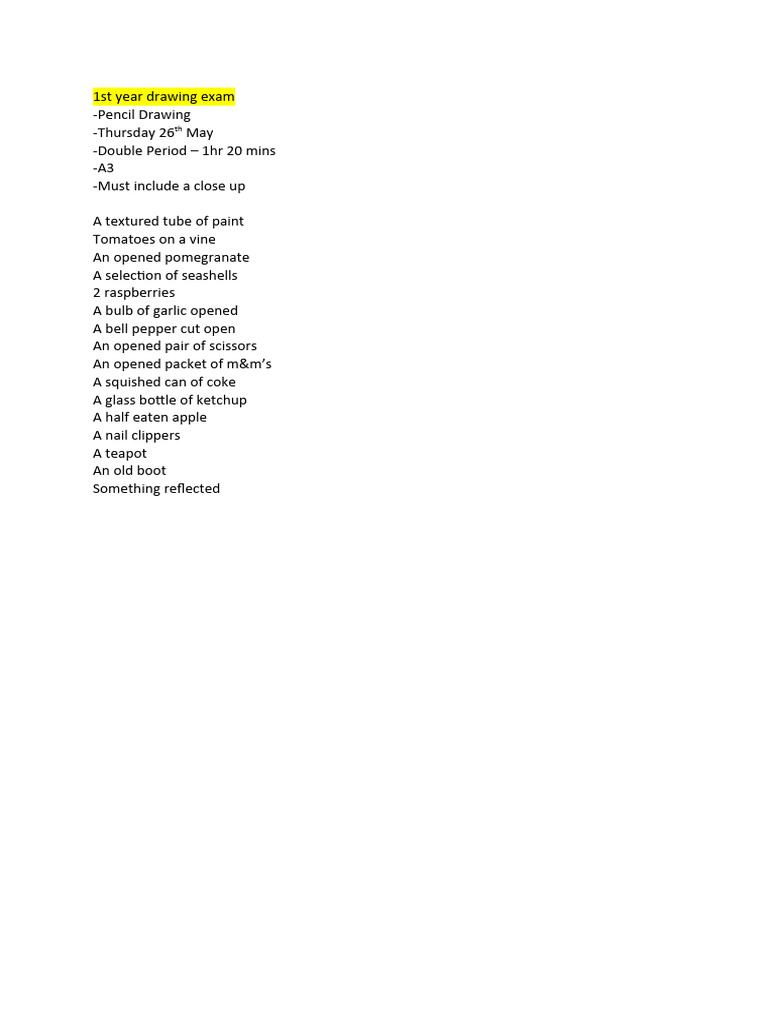 1st Year Drawing Exam | PDF | Art