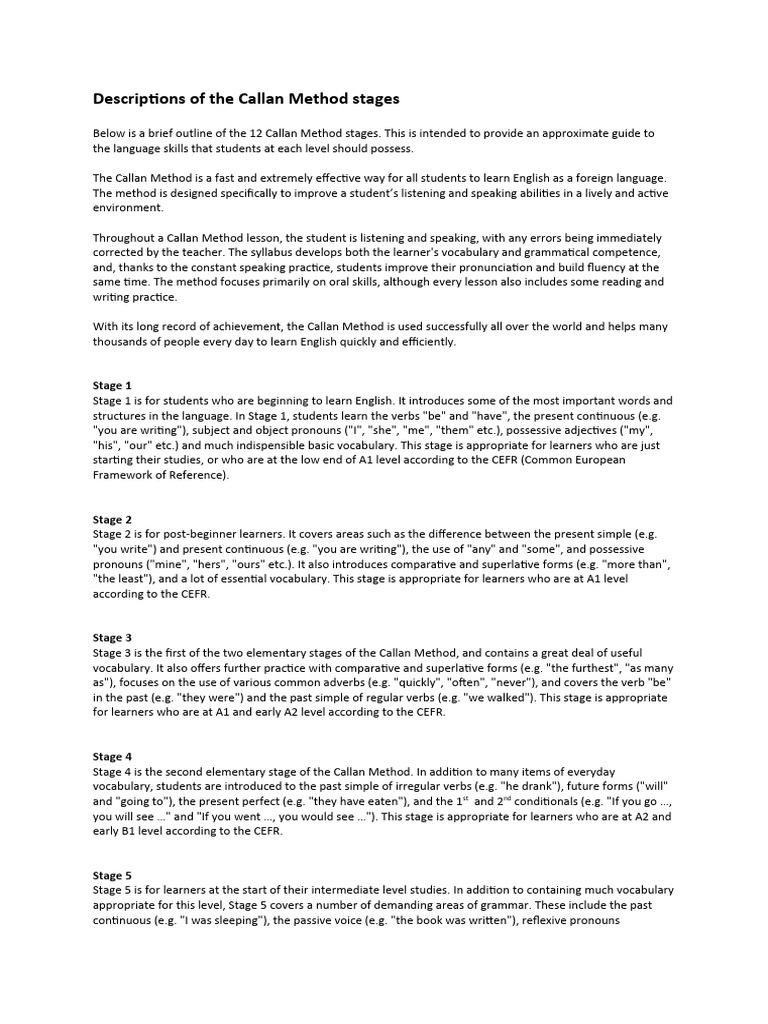 Descriptions of The Callan Method Stages | Download Free PDF | English ...