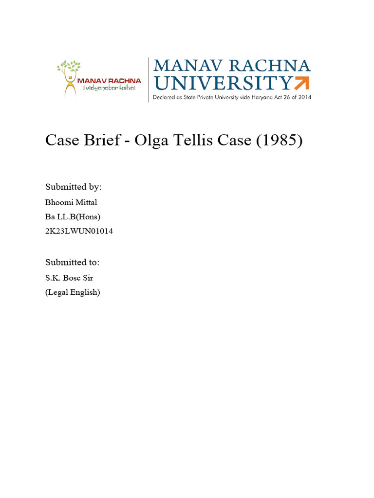 Law Students: Olga Tellis Case Study | PDF | Crimes | Crime & Violence