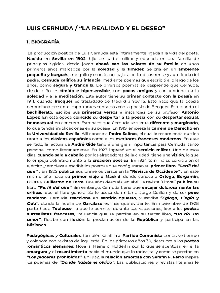 Luis Cernuda - "La Realidad y El Deseo" | PDF | Amor