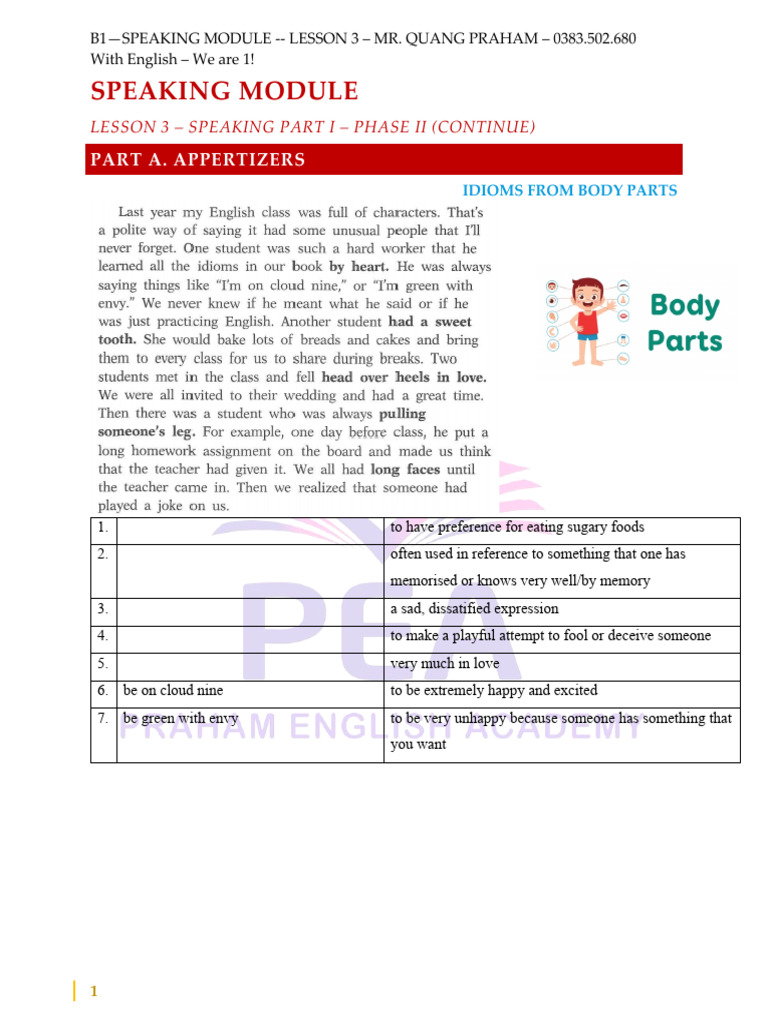 B1 - SPEAKING 3 PART I PHASE II - Continue | PDF | Language Arts ...