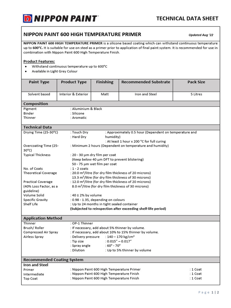 600 High Temperature Primer | PDF | Paint | Secondary Sector Of The Economy