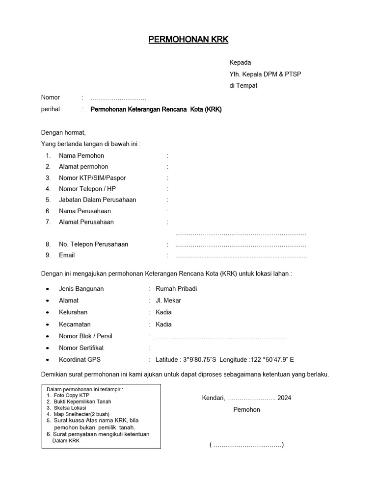 Formulir PERMOHONAN KRK | PDF