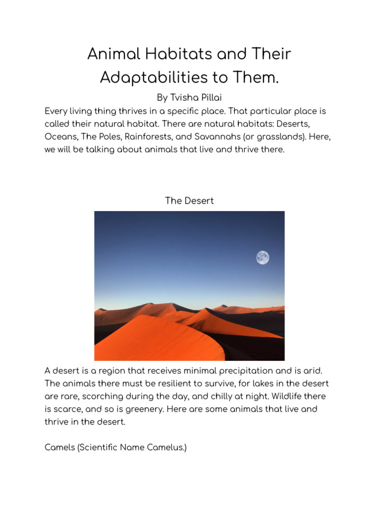 Animal Habitats And Their Adaptabilities To Them Pdf Camel Polar Bear