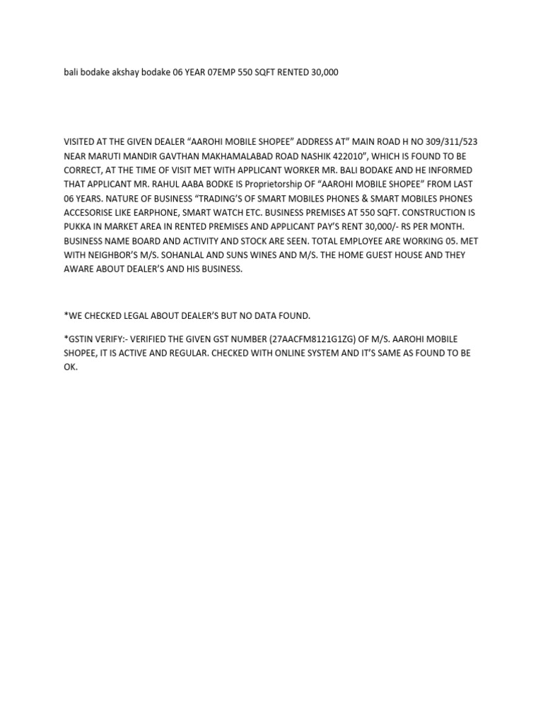 Bali Bodake Akshay Bodake 06 YEAR 07EMP 550 SQFT RENTED 30 | PDF