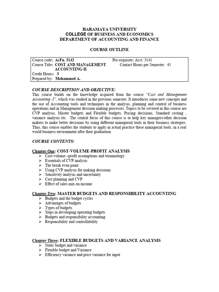 Cost and Management Accounting II Outline | PDF | Cost Accounting ...