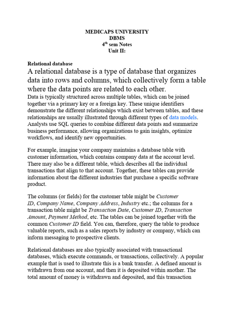 Unit II | PDF | Relational Model | Database Transaction