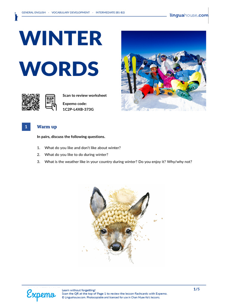 Winter Words American English Teacher | PDF