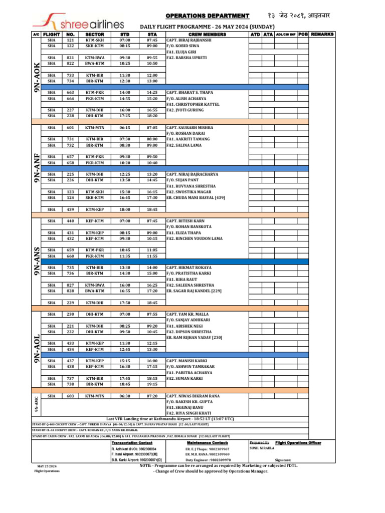 Daily Flight Schedule - May 26, 2024 | PDF