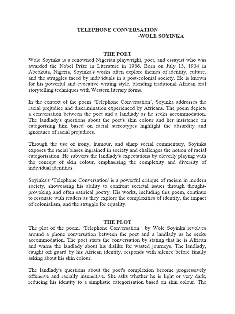 Racial Prejudice in Soyinka's Poem | PDF | Poetry | Racism