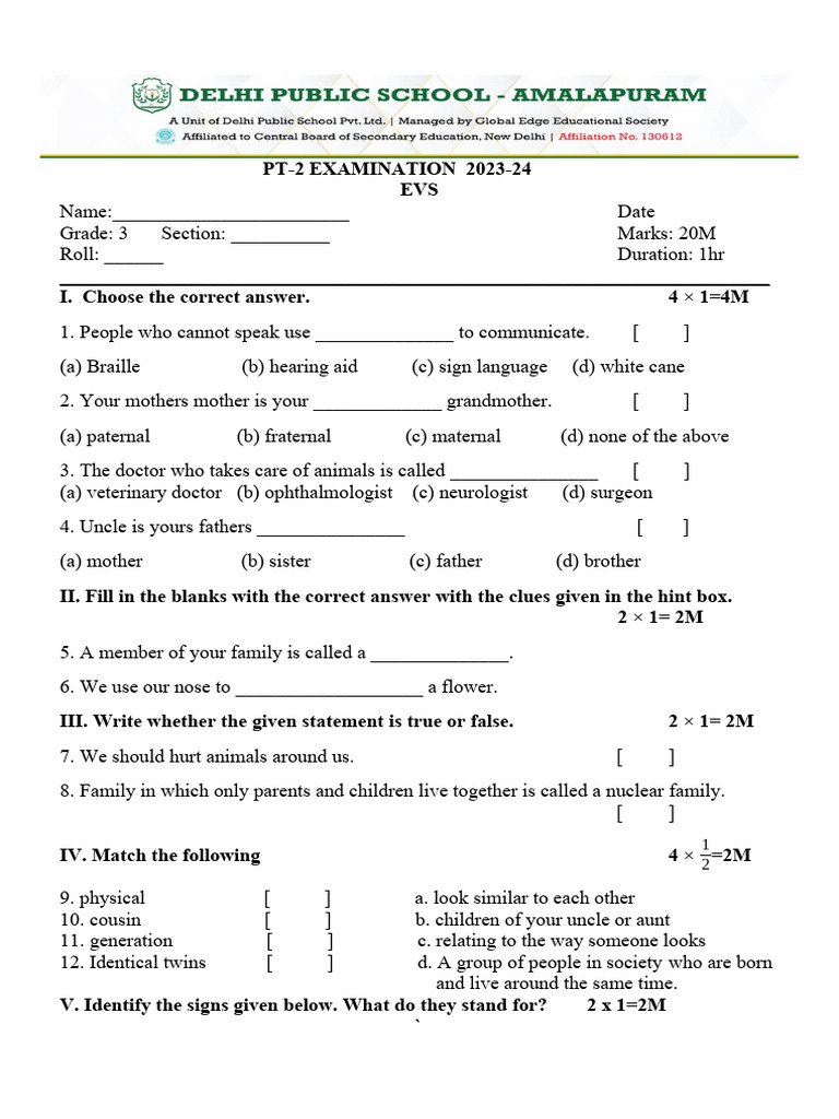 Grade 3 QP | Download Free PDF | Family | Kinship And Descent