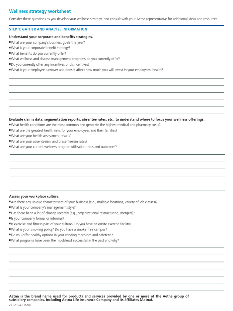 Wellness Worksheet | PDF | Incentive | Leadership