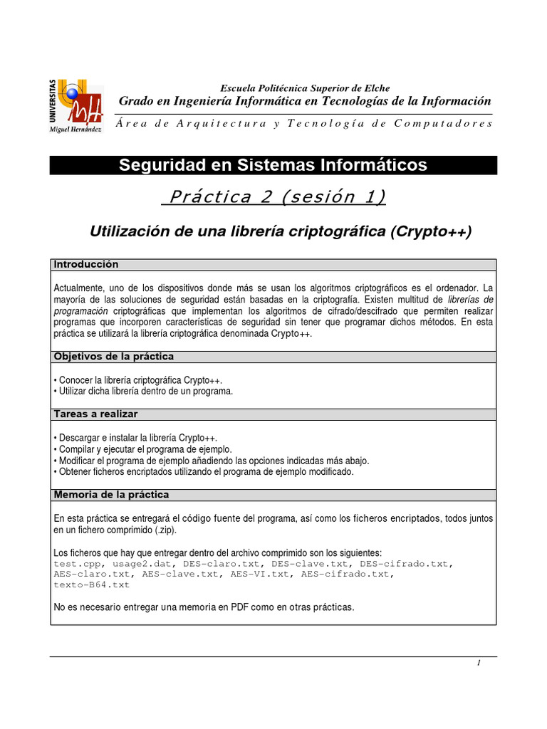 P2S1 Practica Cryptopp 1 SSI | PDF | Archivo de computadora | Cifrado