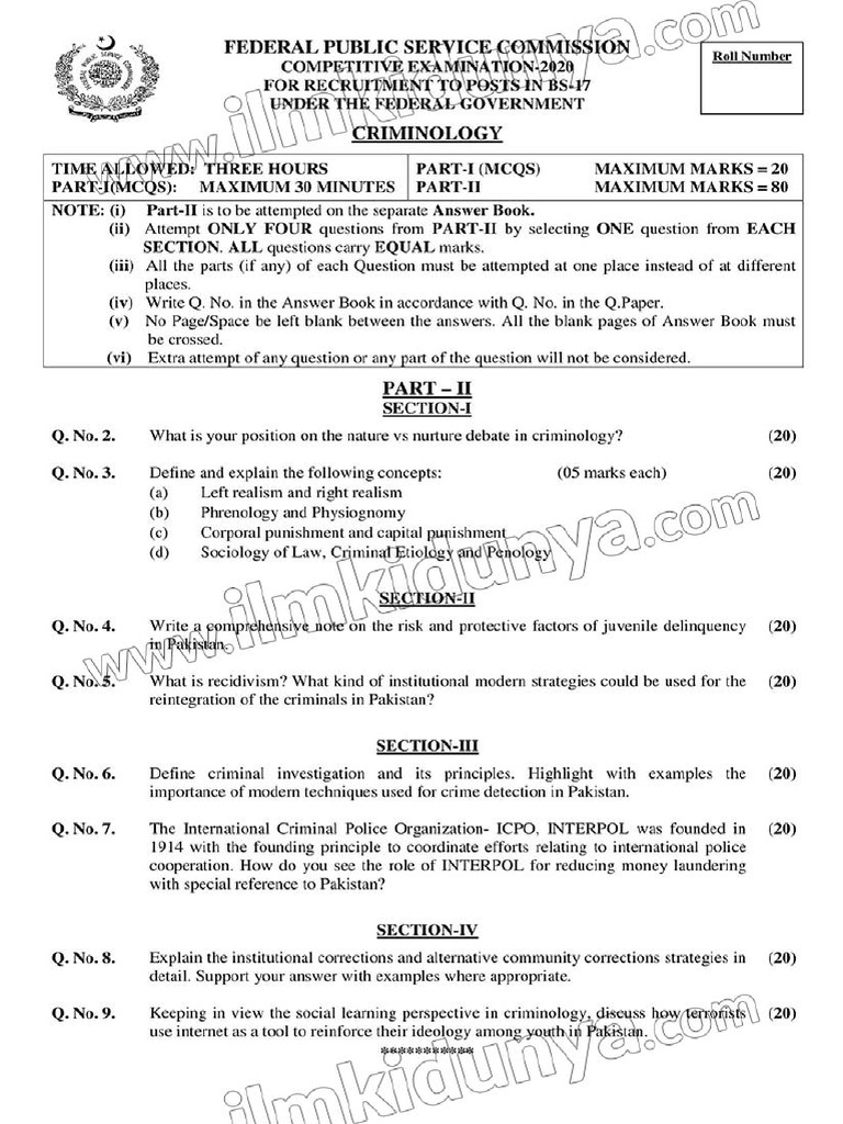 Past Paper CSS Crimnology 2020 | PDF