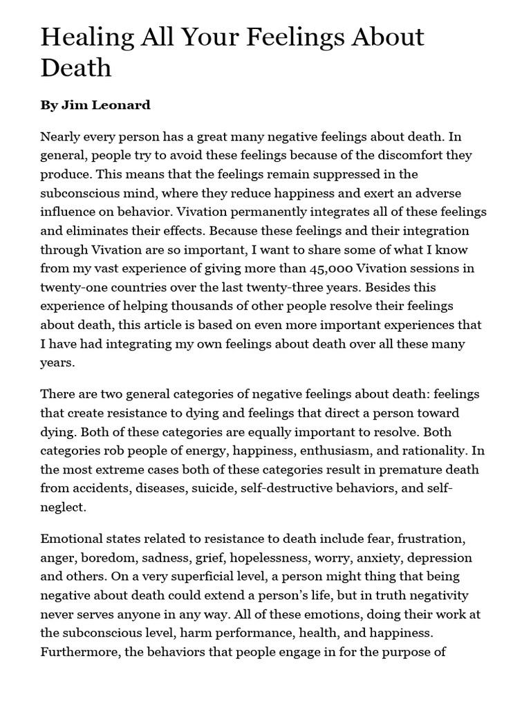 Jim Leonard - Healing All Your Feelings About Death | PDF | Feeling | Mind