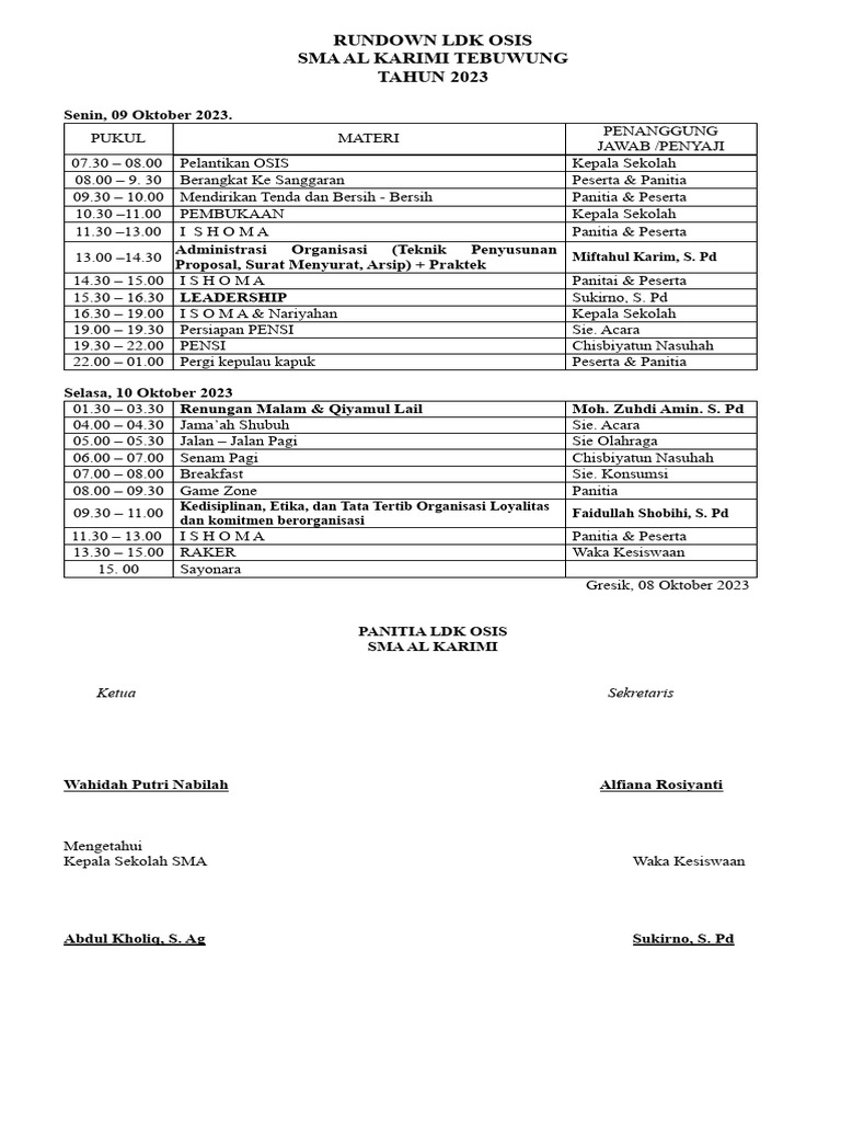Rundown Ldk Osis Sma Al Karimi 2023 Pdf