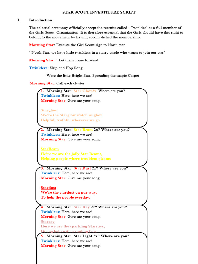 Star Scout Investiture Script | PDF