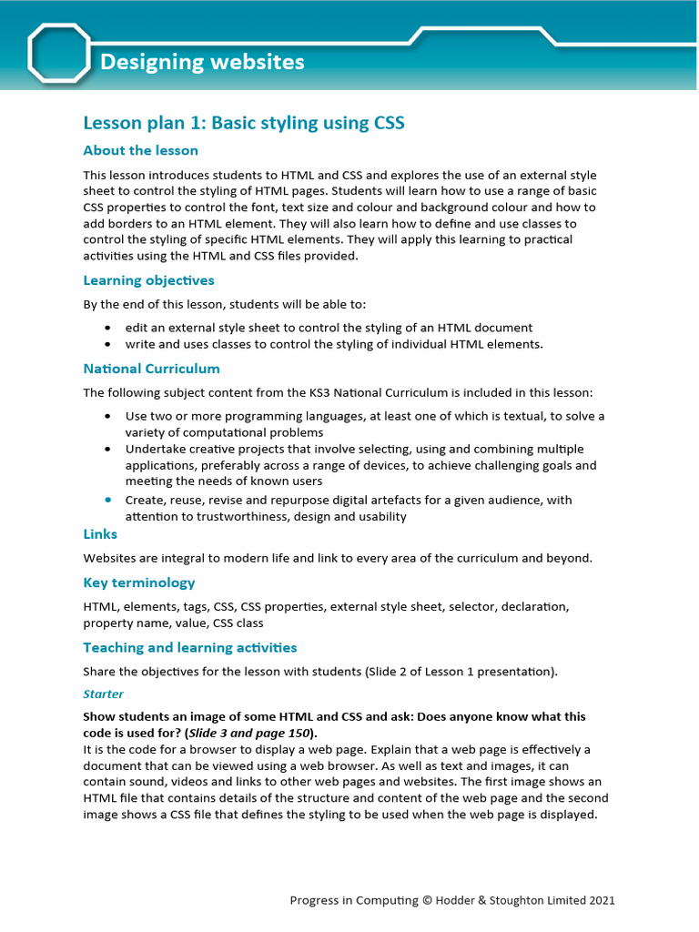 Lesson Plan 1 - Designing Websites | PDF | Html | World Wide Web