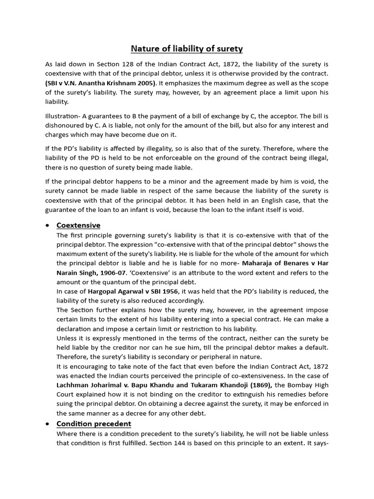 Nature of Liability of Surety | PDF | Guarantee | Surety